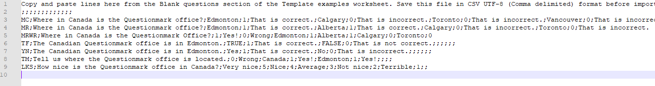 Questionmark - Bulk import via .CSV files. – SOLABS Knowledge Base