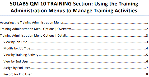 Training Section: Using the Training Administration Menus – SOLABS