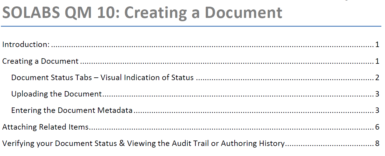 SOLABS QM10 Creating a Document – SOLABS